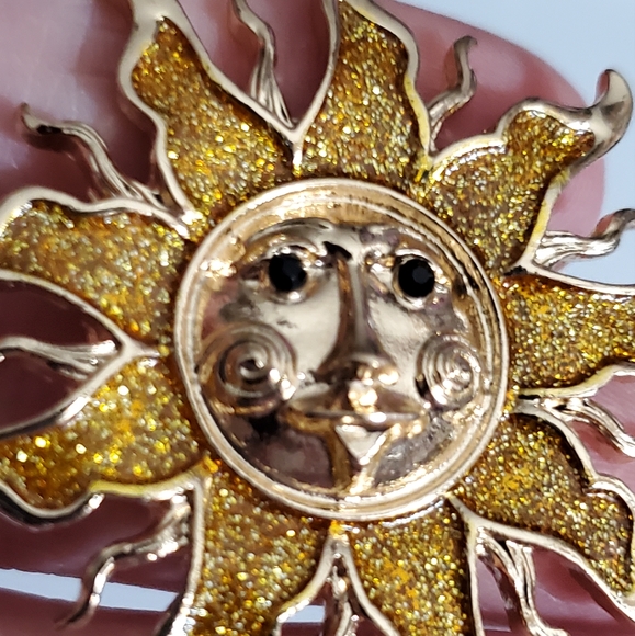 Jewelry | Sun Brooch Pin Gold Sparkly Enamel Crystals Celestial Artsy ...